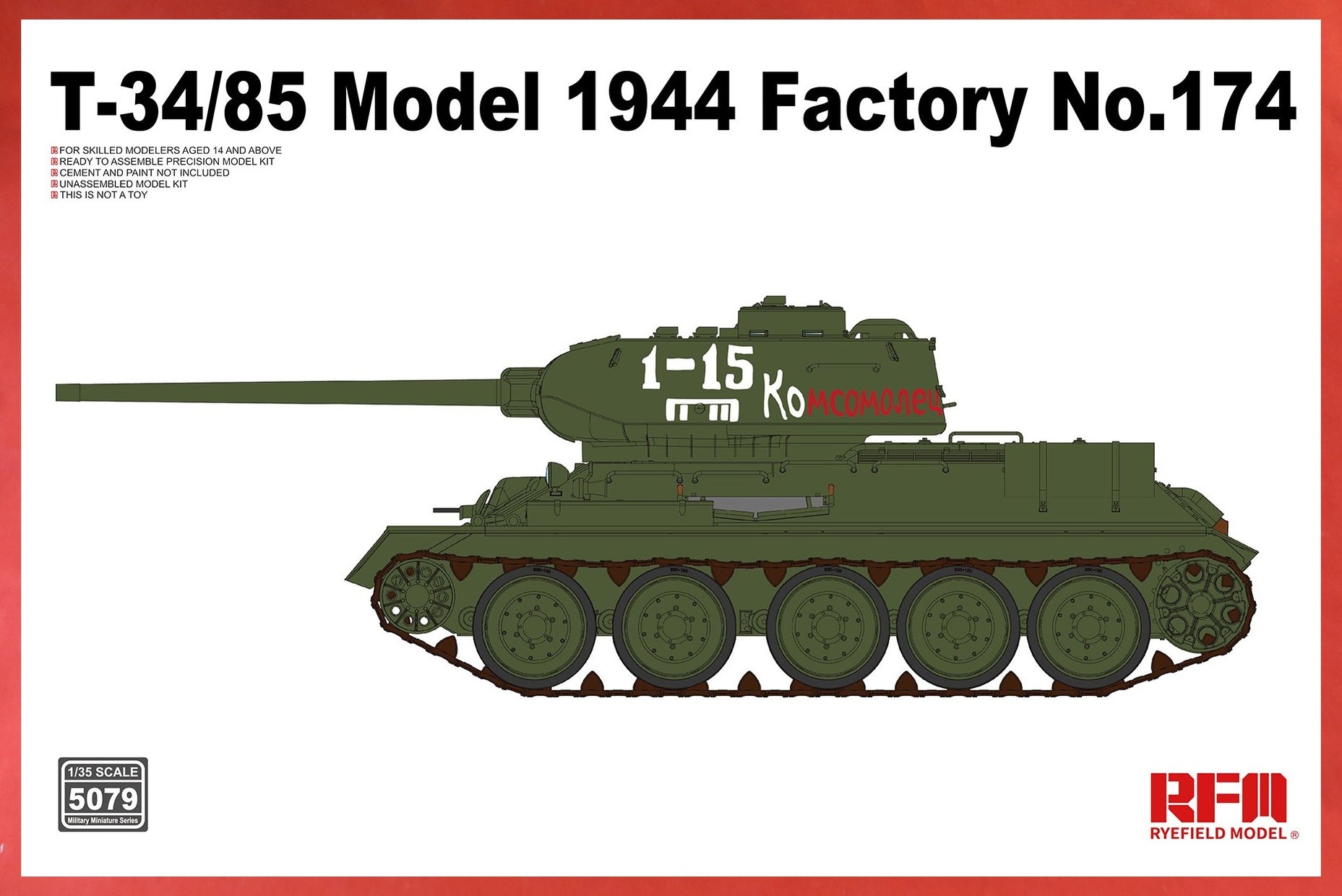 1/35 T34/85 Model 1944 Factory No.174 w/ Section Tracks by RyeField Mo ...